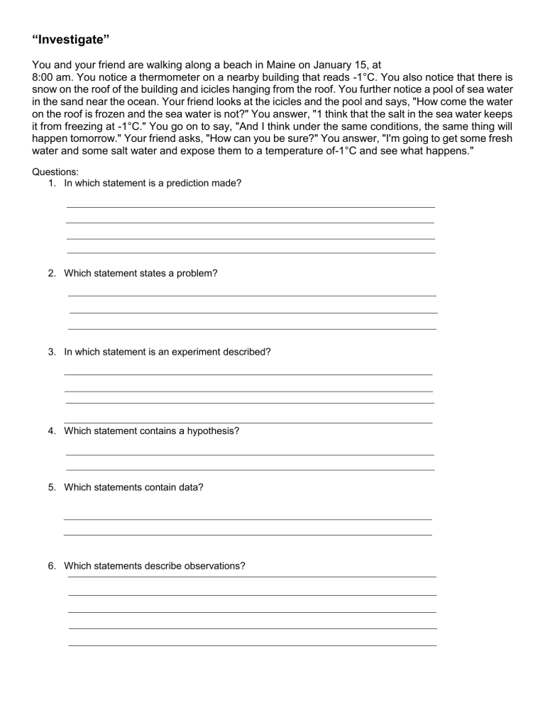 Scientific Method Worksheet: Freezing Points