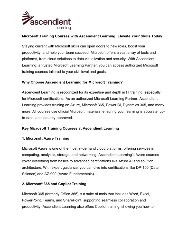 Microsoft Training Courses | Ascendient Learning