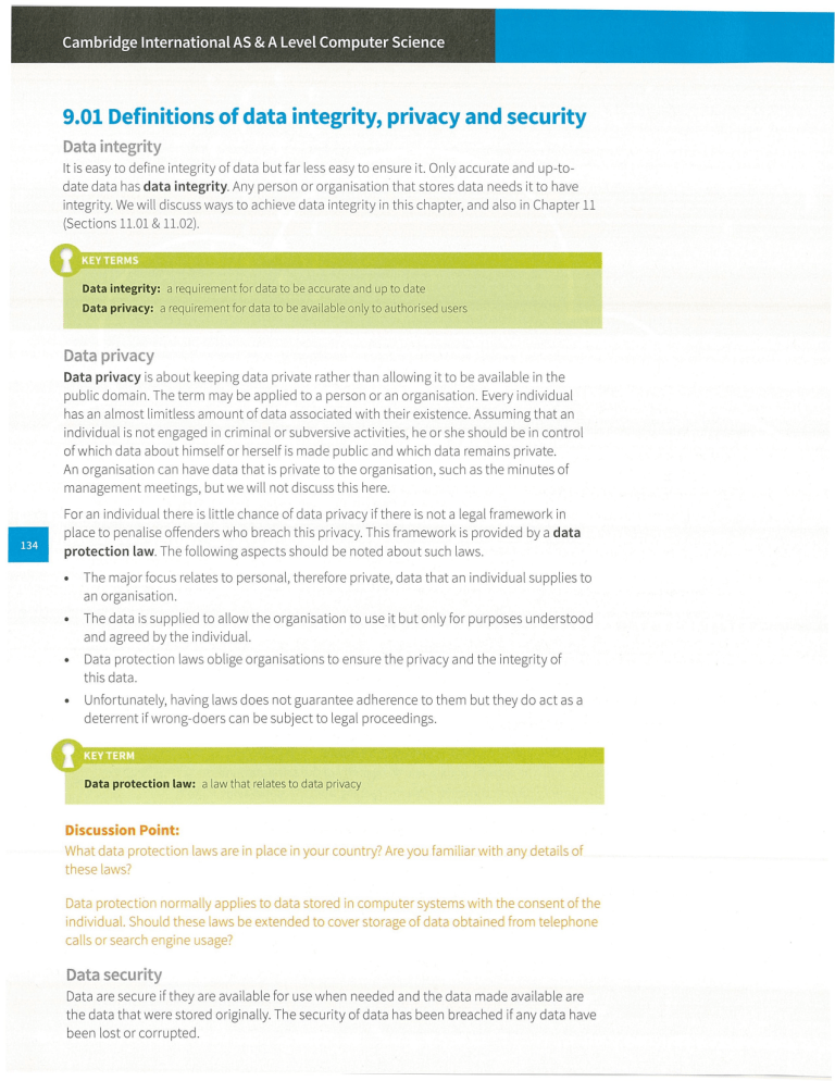 Data Integrity, Privacy & Security: Computer Science