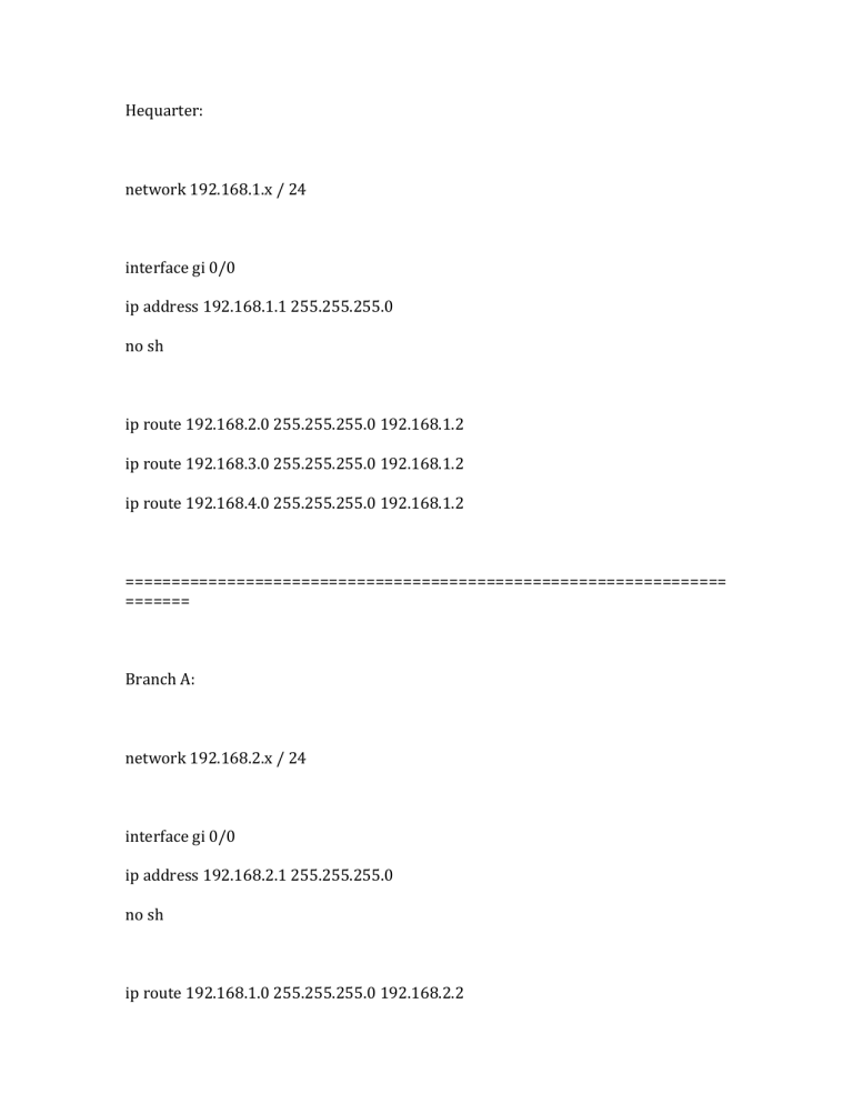Network Configuration: HQ & Branch Offices