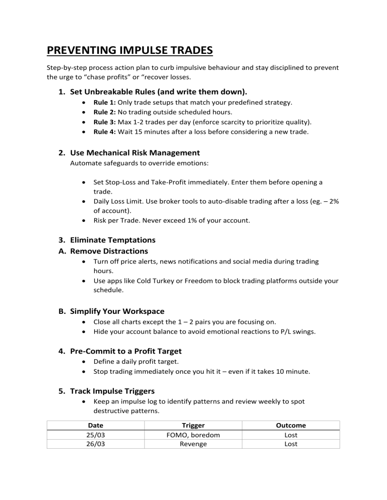 Preventing Impulse Trades: Action Plan for Disciplined Trading
