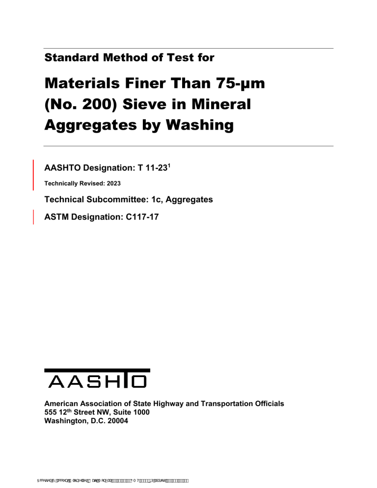 AASHTO T 11: Aggregate Fines Test Method