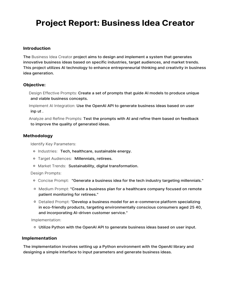 AI Business Idea Generator Project Report
