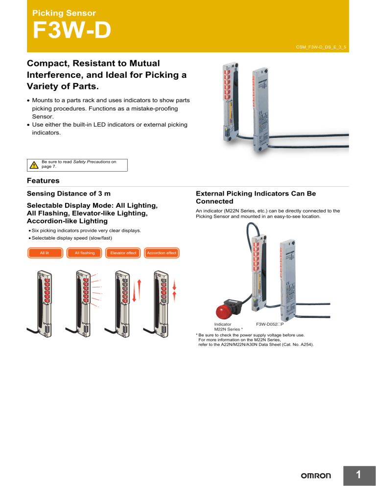 F3W-D Picking Sensor Data Sheet | Omron Automation