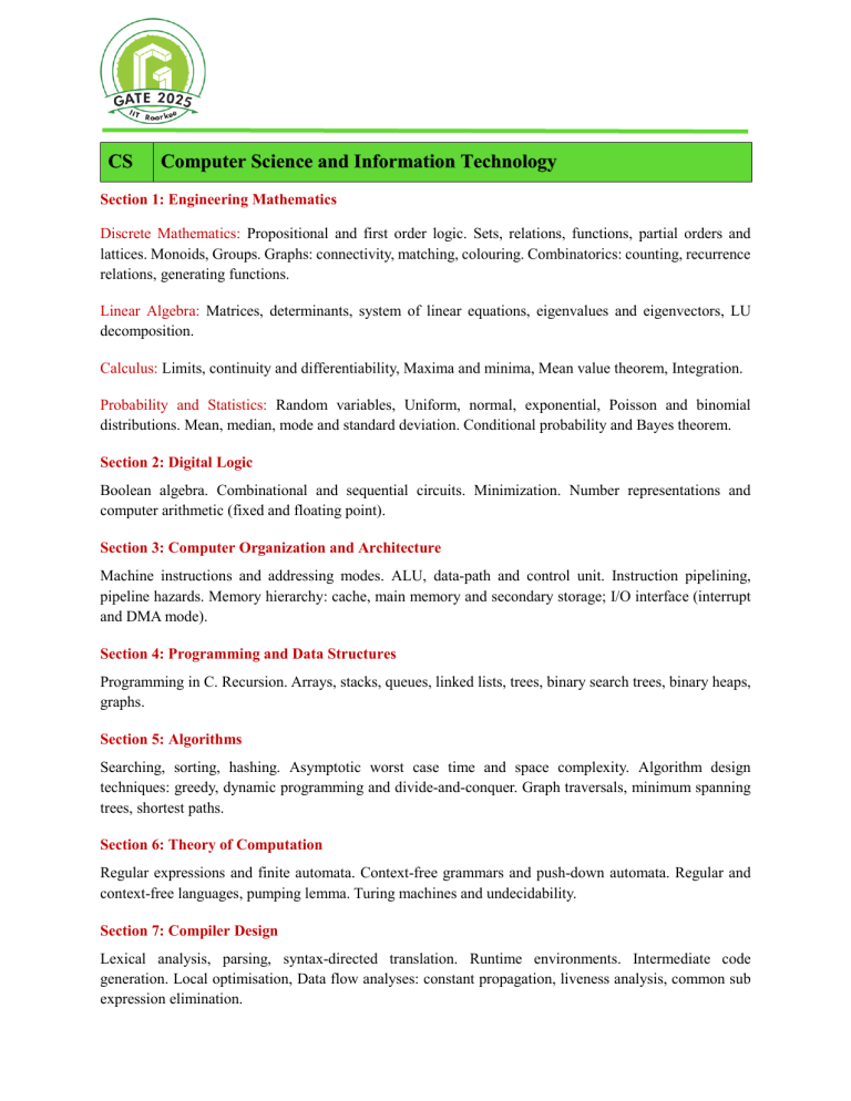 CS & IT Course Syllabus: GATE Exam Prep