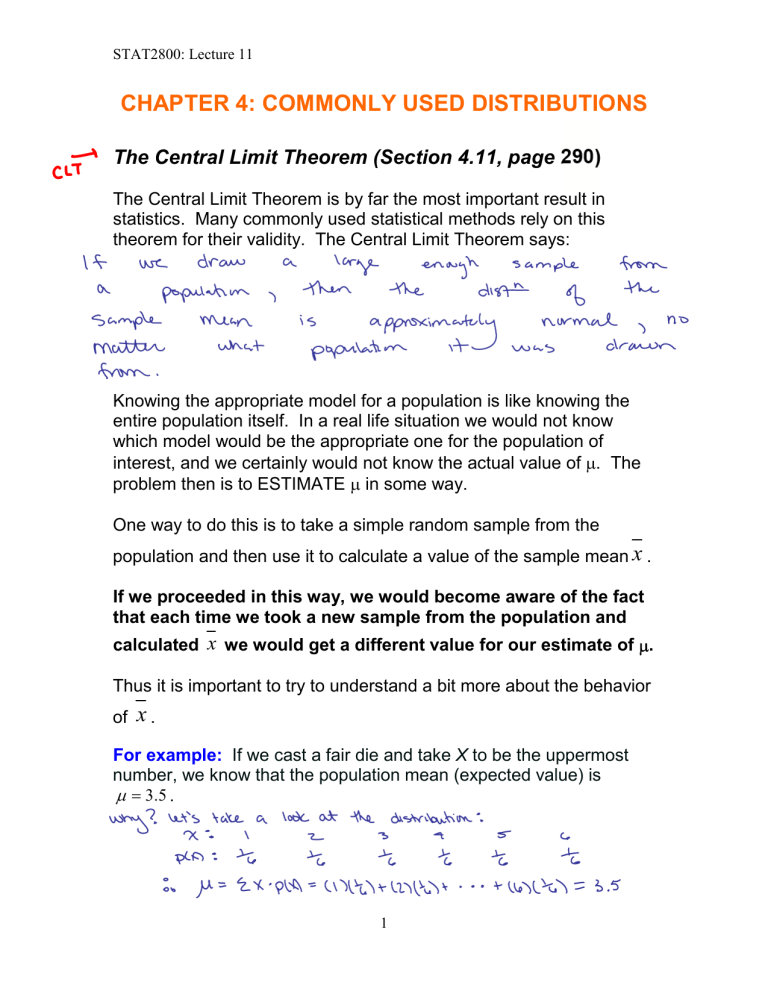 Central Limit Theorem & Confidence Intervals Lecture Notes
