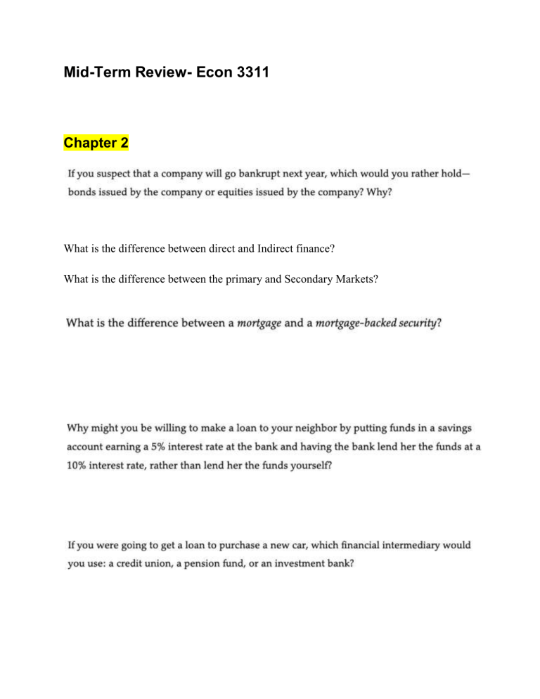 Economics Review Questions: Econ 3311 Mid-Term