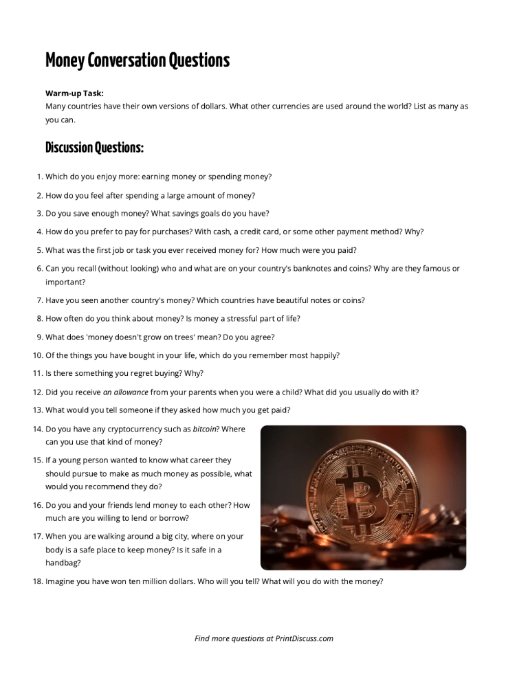 Money Conversation Questions & Listening Practice