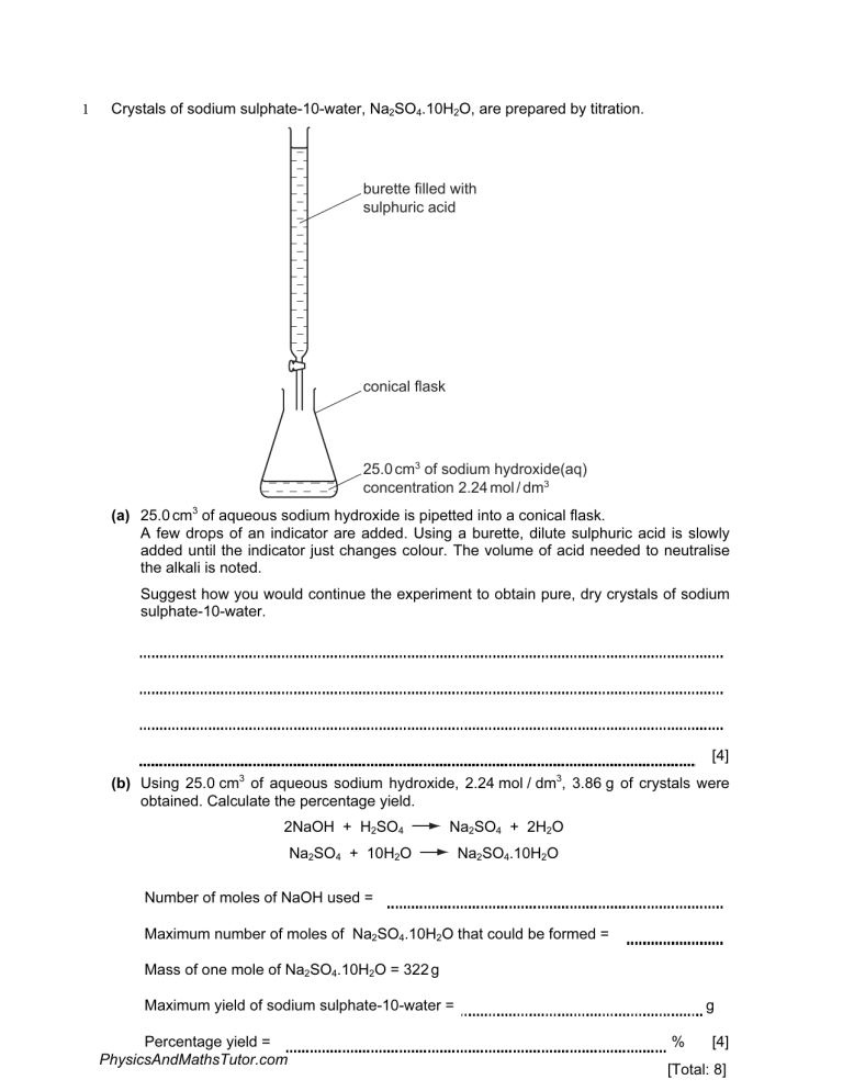Chemistry Exam: Titration, Reactions, Stoichiometry