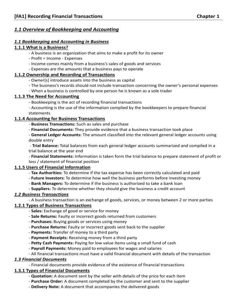 Recording Financial Transactions: Bookkeeping Basics