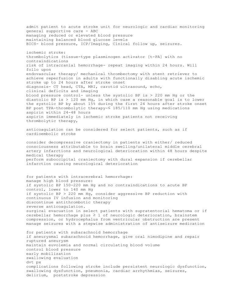 Stroke Management Guidelines: Ischemic & Hemorrhagic