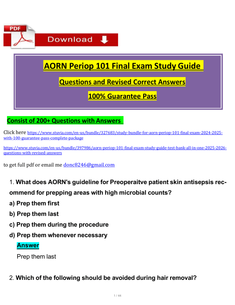 AORN Periop 101 Final Exam Study Guide - Questions & Answers