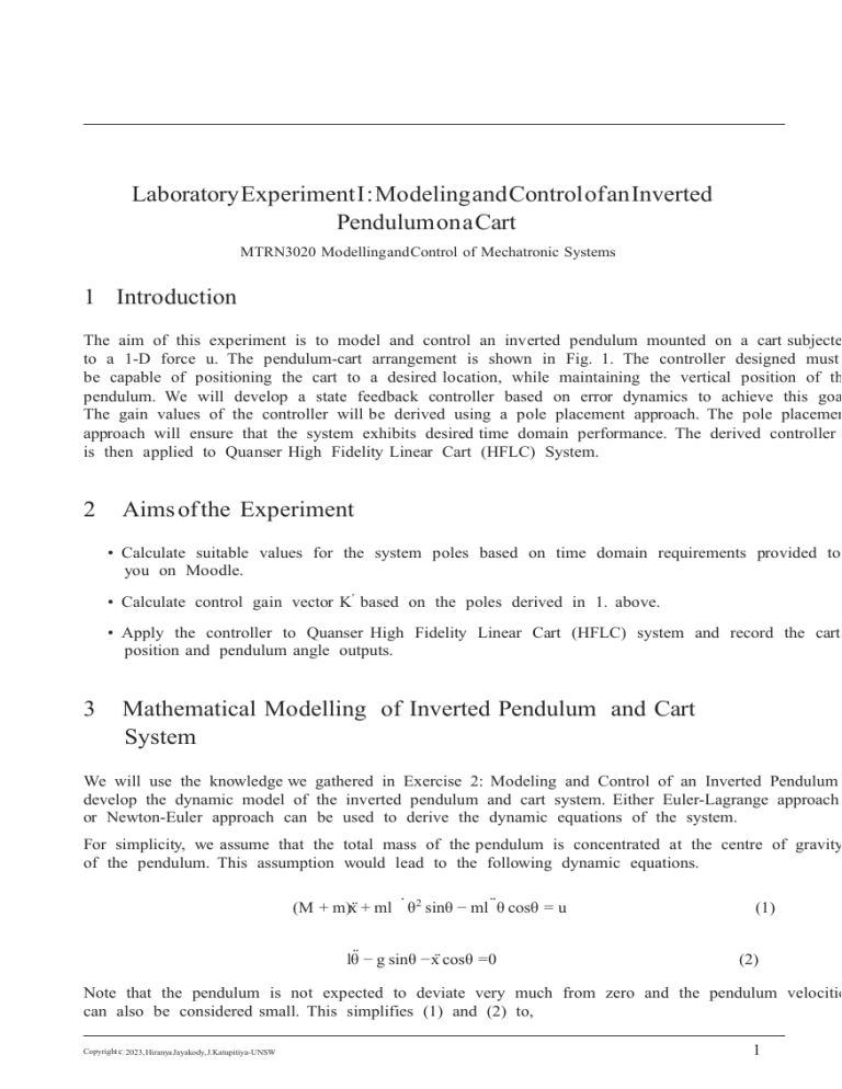 Inverted Pendulum Control: Lab Experiment & Modeling
