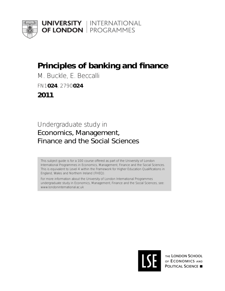 Principles of Banking and Finance Subject Guide