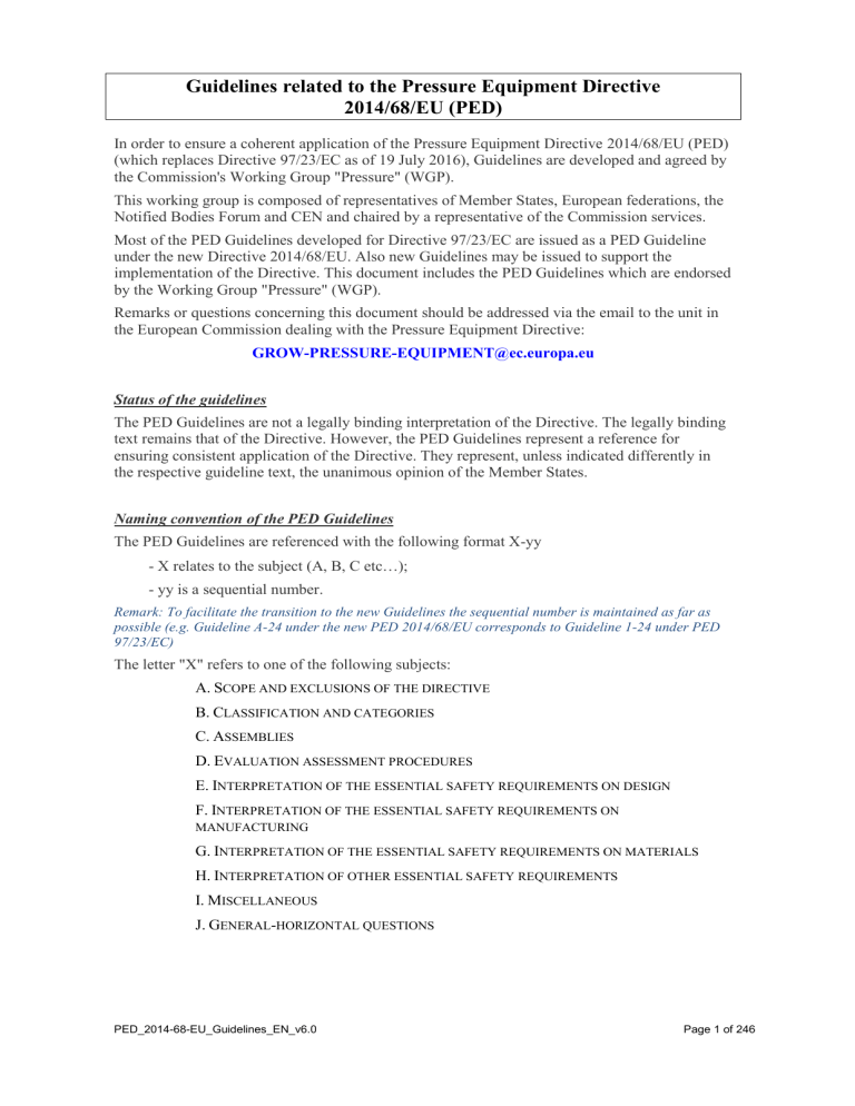 Pressure Equipment Directive (PED) 2014/68/EU Official Guidelines
