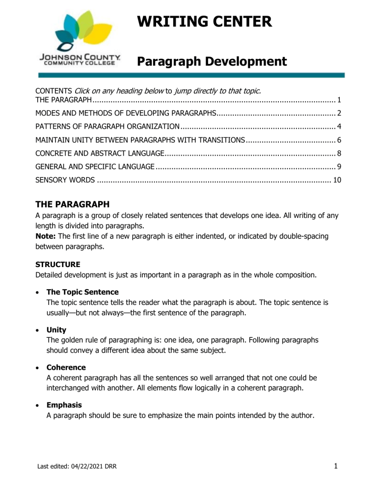 Paragraph Development: Writing Center Guide