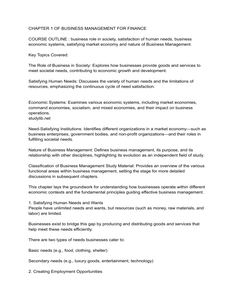 Business Management: Role in Society & Economic Systems