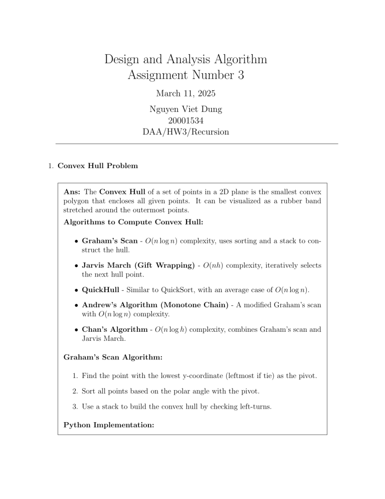DAA Assignment: Convex Hull, Gaussian Elimination, Tiling