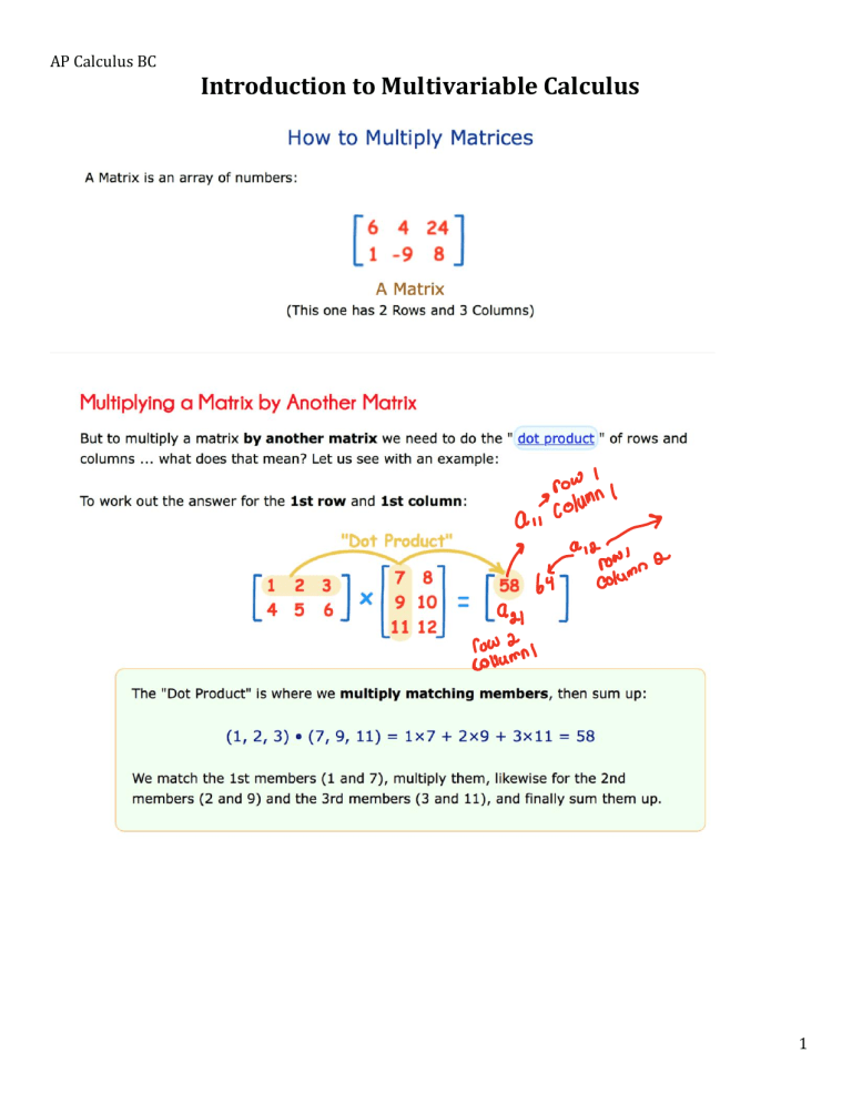 Multivariable Calculus: Matrix Multiplication