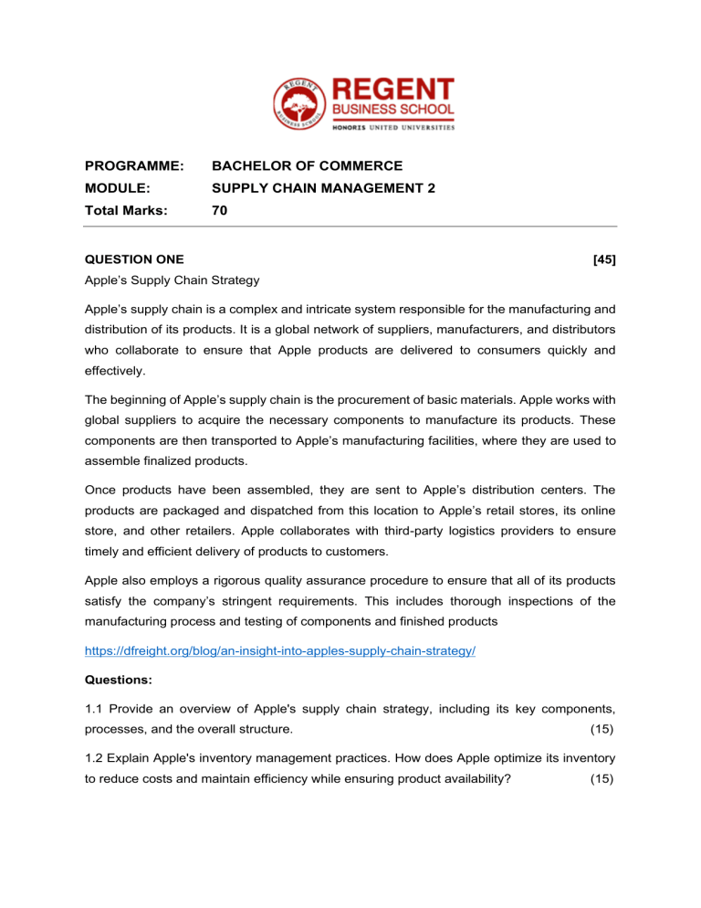 Supply Chain Management Assignment: Apple & Logistics
