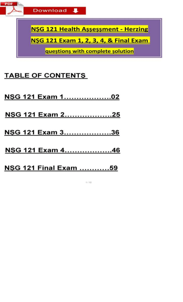 NSG 121 Health Assessment Exam Study Guide - Herzing