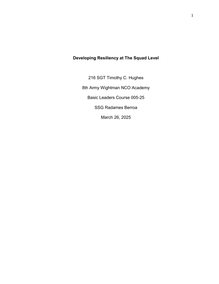 Developing Resiliency at the Squad Level