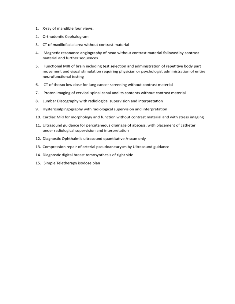 Medical Imaging Procedures List
