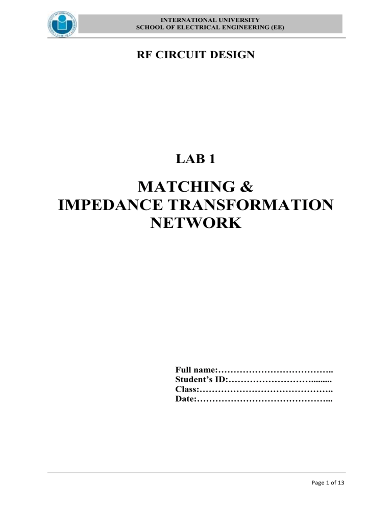 RF Circuit Design: Matching & Impedance Transformation Lab