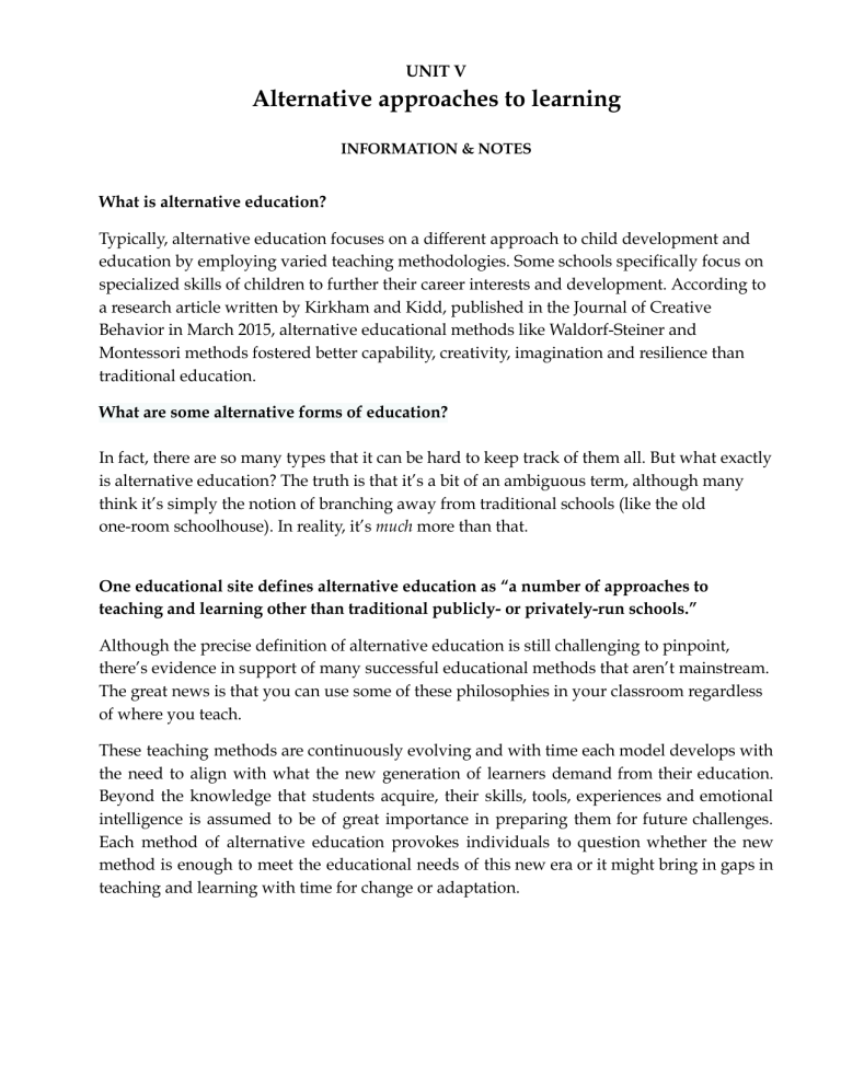 Alternative Education Approaches: Methods & Benefits