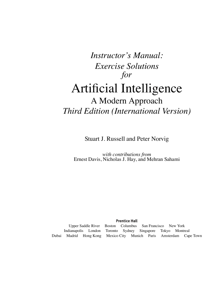 AI: A Modern Approach - Instructor's Solutions Manual