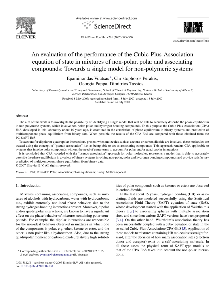 CPA EoS for Non-Polymeric Systems: Phase Equilibrium Modeling