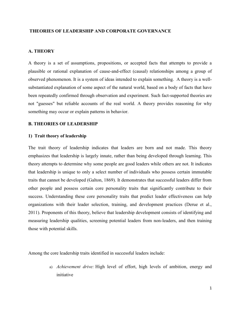 Leadership Theories & Corporate Governance: Study Guide