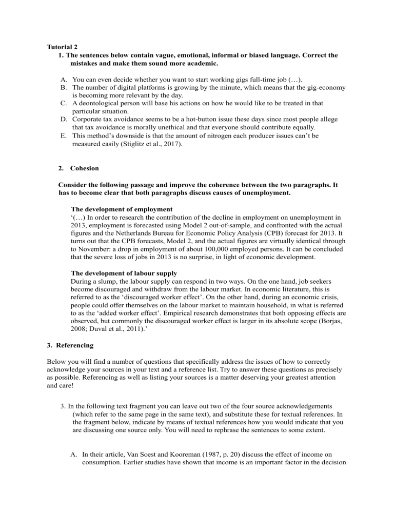 Academic Writing Tutorial: Language, Cohesion, Referencing