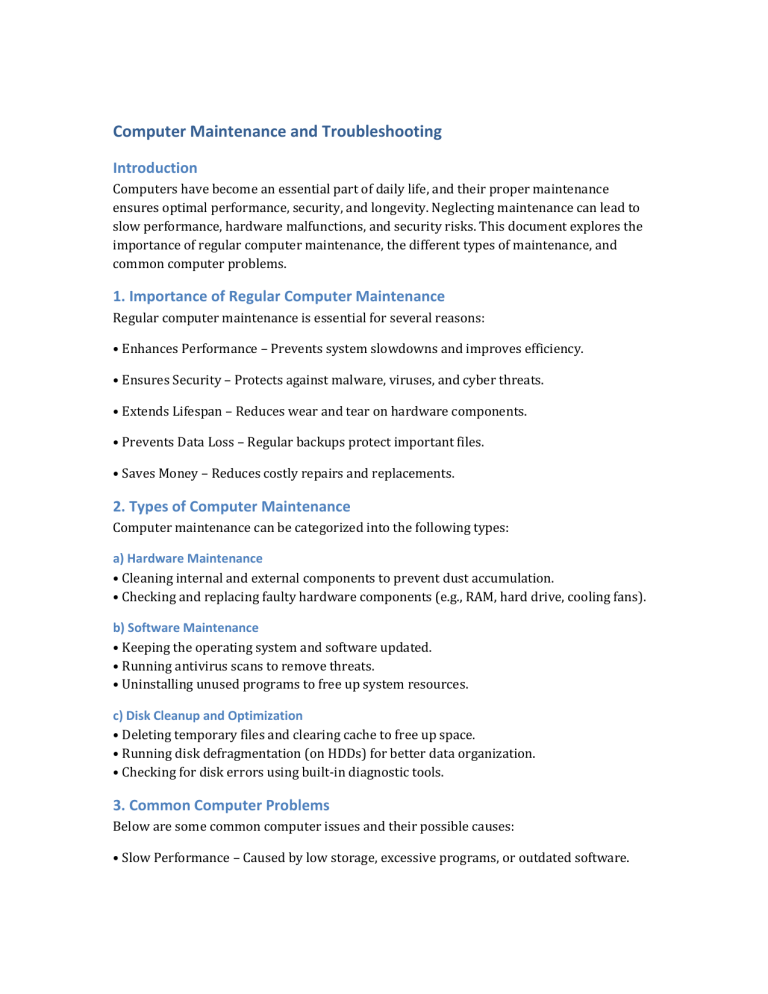 Computer Maintenance & Troubleshooting Guide