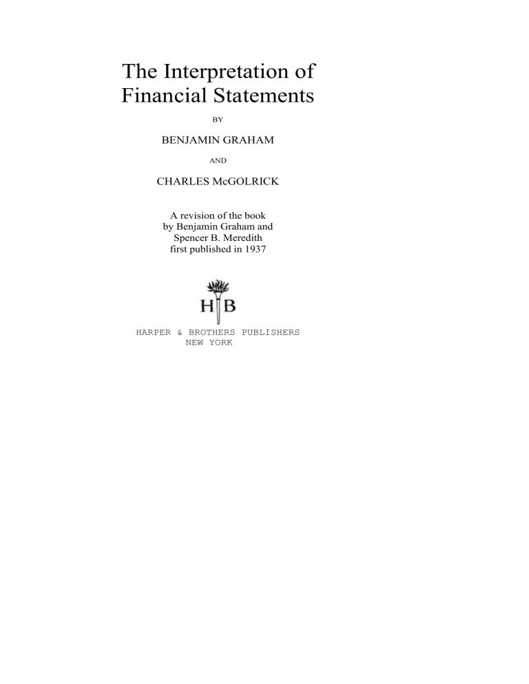 The Interpretation of Financial Statements: Graham & McGolrick Analysis