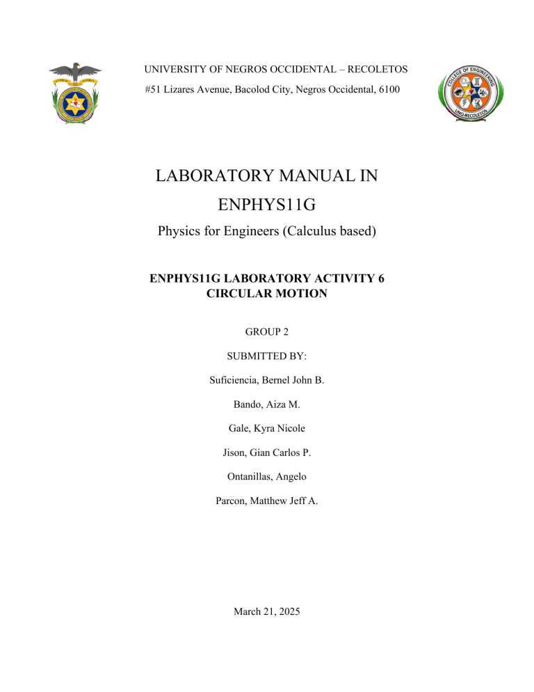 Circular Motion Lab Manual - Physics for Engineers
