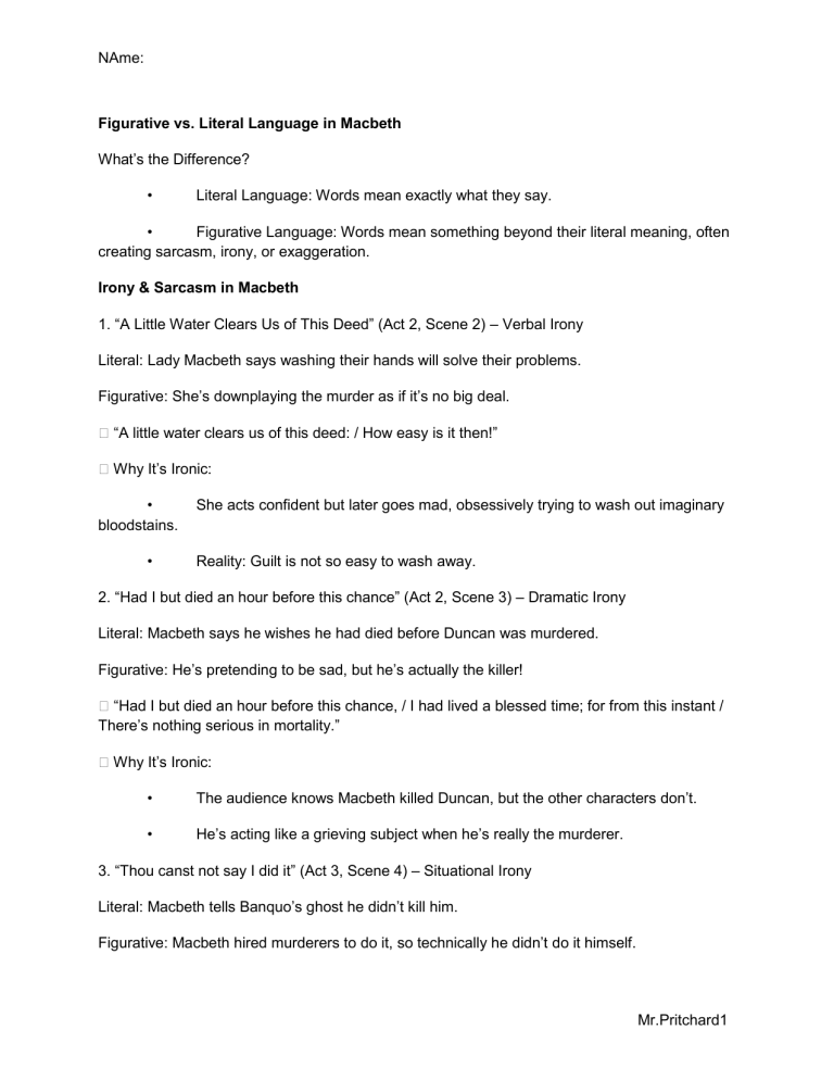 Macbeth: Figurative Language & Irony Study Guide