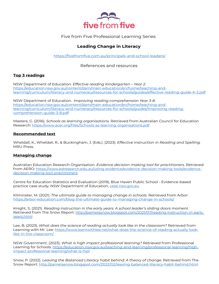 Literacy Change Resources: Leading Change in Literacy