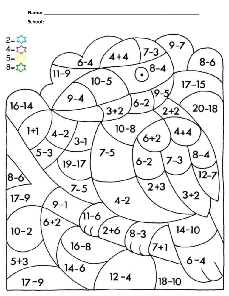 Math Coloring Worksheet: Addition & Subtraction