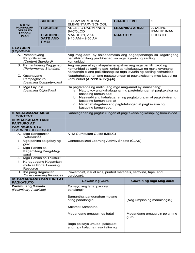 Lesson Plan: Cooperation & Unity in the Community