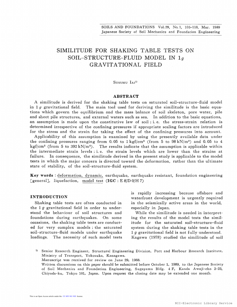 Shaking Table Tests Similitude: Soil-Structure-Fluid Models
