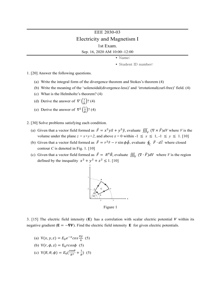 Electricity & Magnetism I Exam - College Level