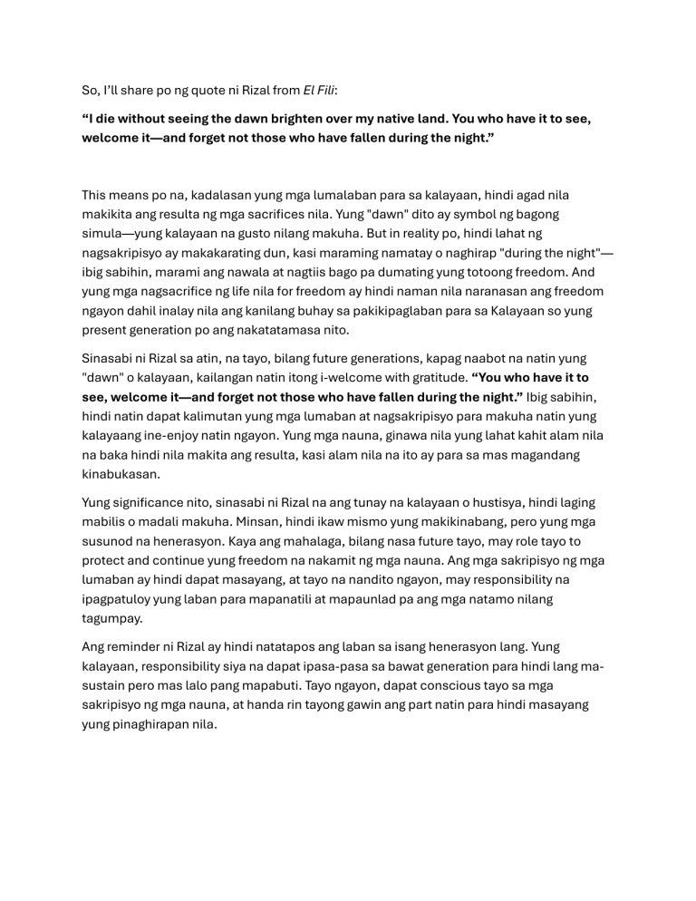 Rizal's Quote: Freedom, Sacrifice, and Future Generations