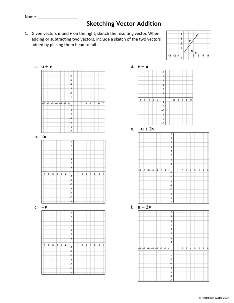 Sketching Vector Addition Worksheet
