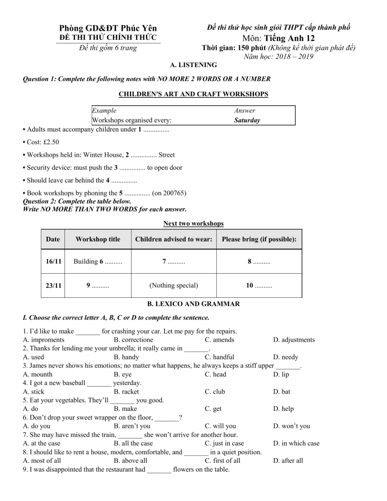 English 12 Exam Paper for Gifted Students
