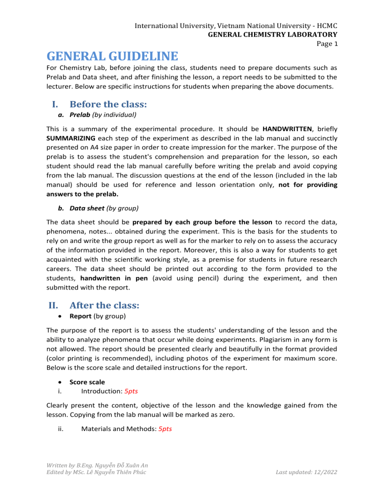 Chemistry Lab Guidelines - International University