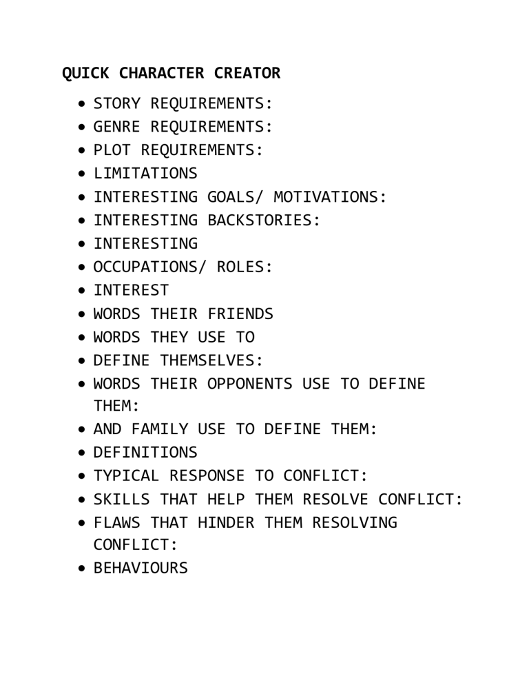 Character Creation Template: Develop Compelling Characters