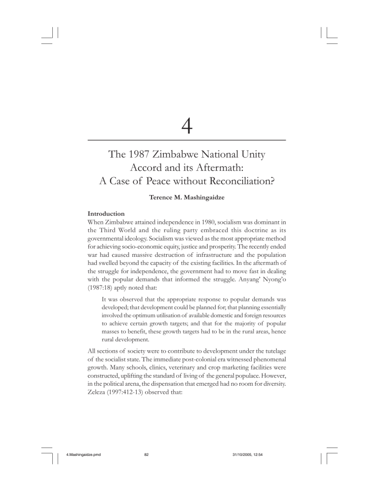 Zimbabwe National Unity Accord: Peace Without Reconciliation?