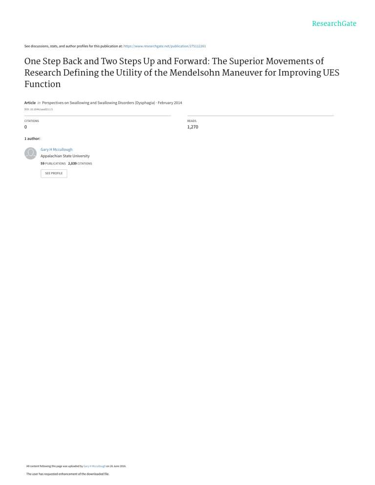 Mendelsohn Maneuver for UES Function: Research & Utility