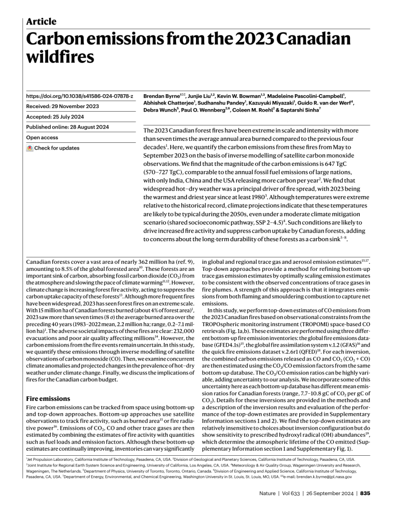 Canadian Wildfire Carbon Emissions 2023: A Study
